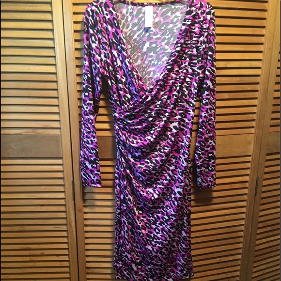 Dresses | Black Raspberry And Lavender Faux Wrap Dress | Poshmark